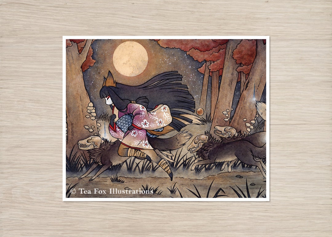 Fox Spirits Art Print: Autumn Moon, Japanese Folklore Inspired (8x10 ...