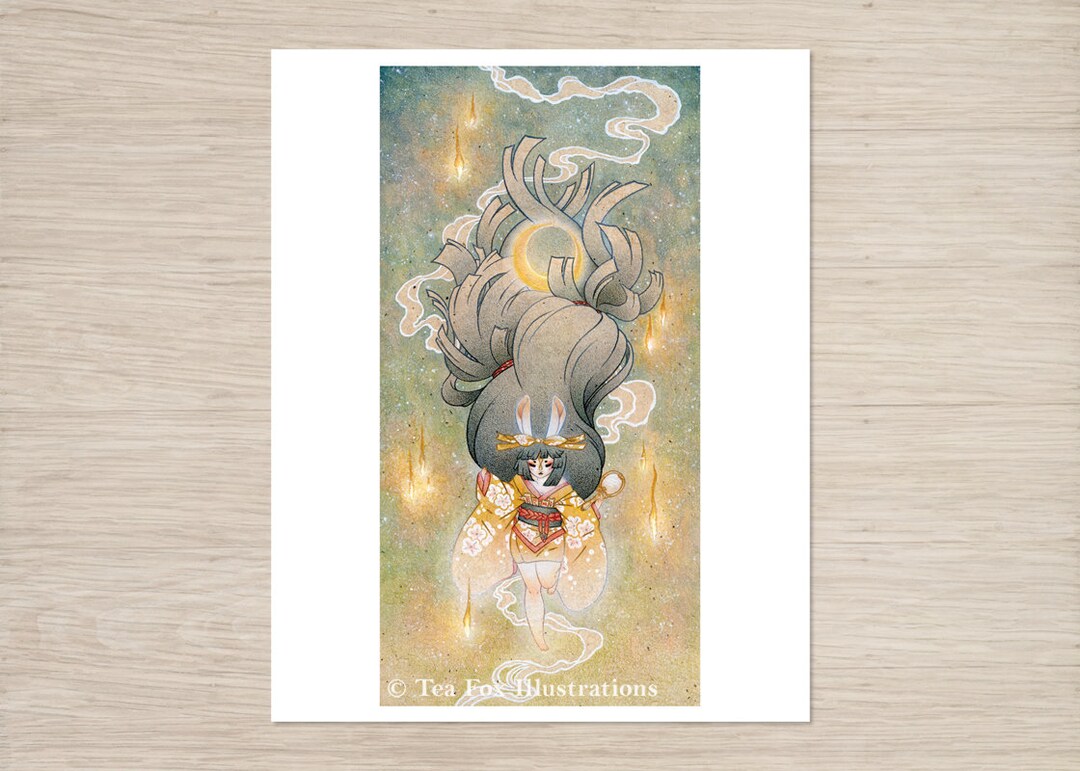 Moon Rabbit Art Print: Japanese Folklore Inspired Illustration (8x10 ...