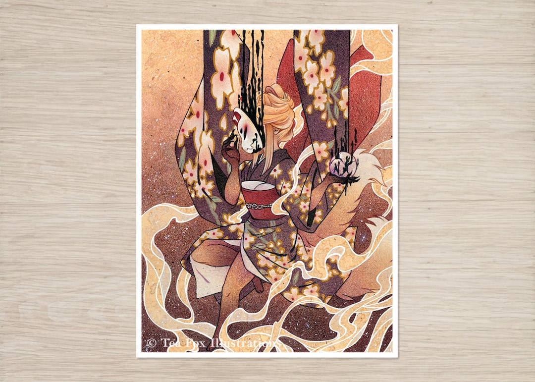 Art Print: Woman Possessed by Kitsune Mask, Japanese Folklore (11x14 ...