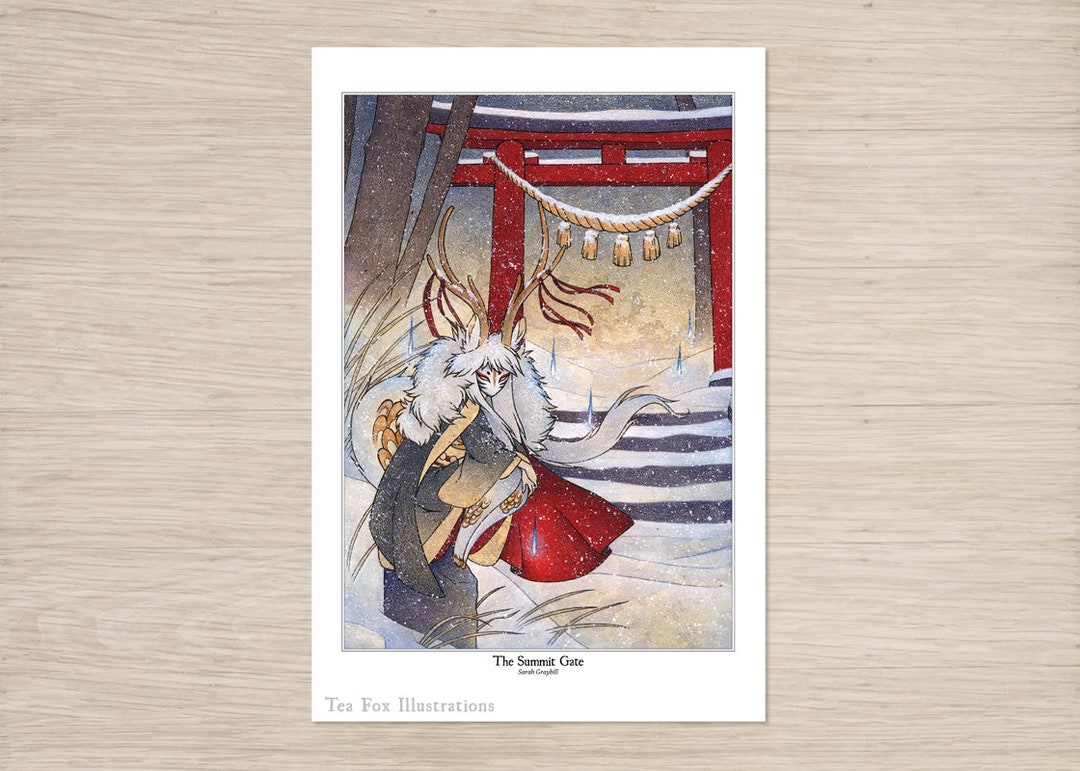 Spirit of the Snowy Summit Gate, Yokai Japanese Folklore, 12x18 Gold ...