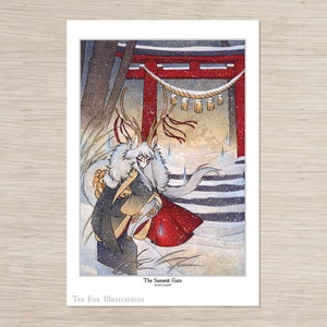 Spirit of the Snowy Summit Gate, Yokai Japanese Folklore, 12x18 Gold ...