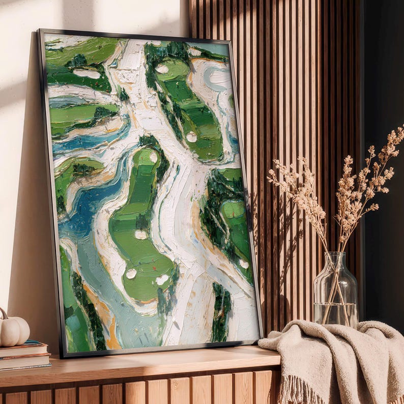 Abstract Golf Course Art Print, Modern Aerial Landscape (digital ...