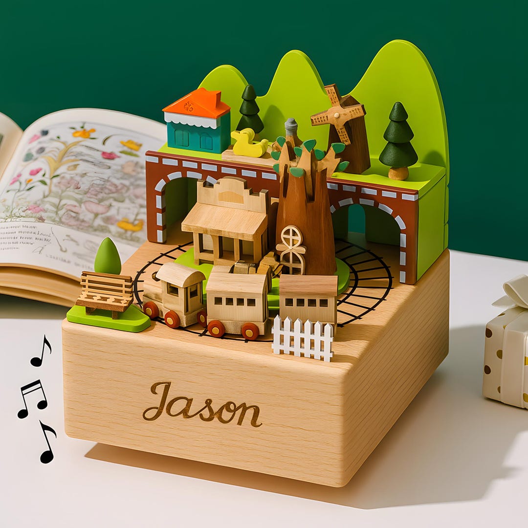 Personalized Wooden Train Music Box: Engraved Baby Keepsake - Etsy
