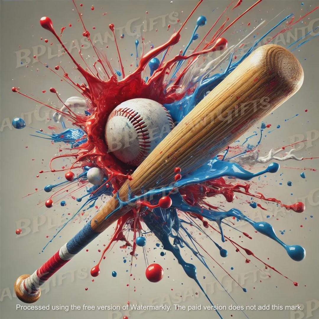 Baseball Bat Paint Splash Art – Red, White & Blue | USA Sports Art ...