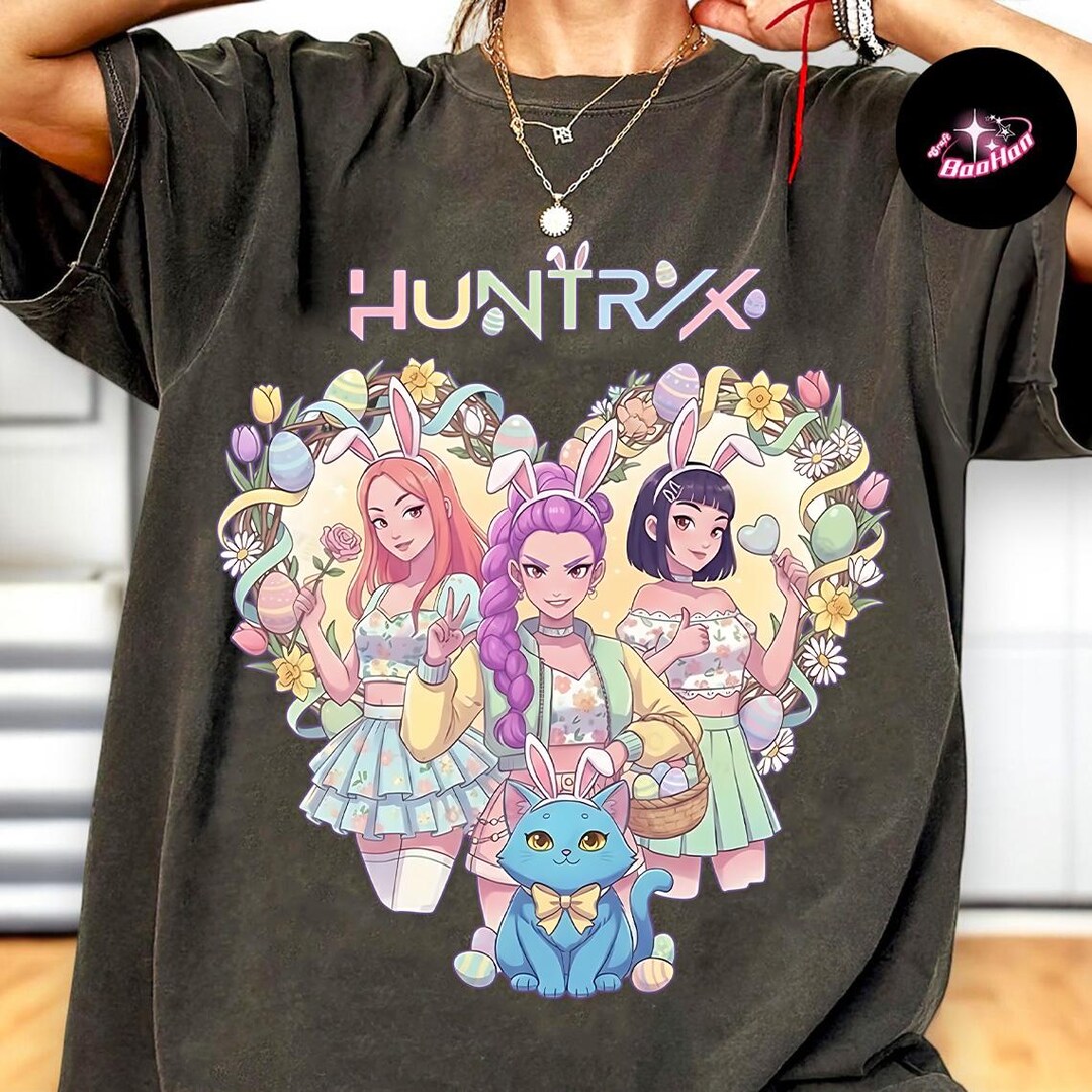 Easter Huntrix Shirt, Huntrix Bunny Girls Tee, Pastel Floral Easter ...