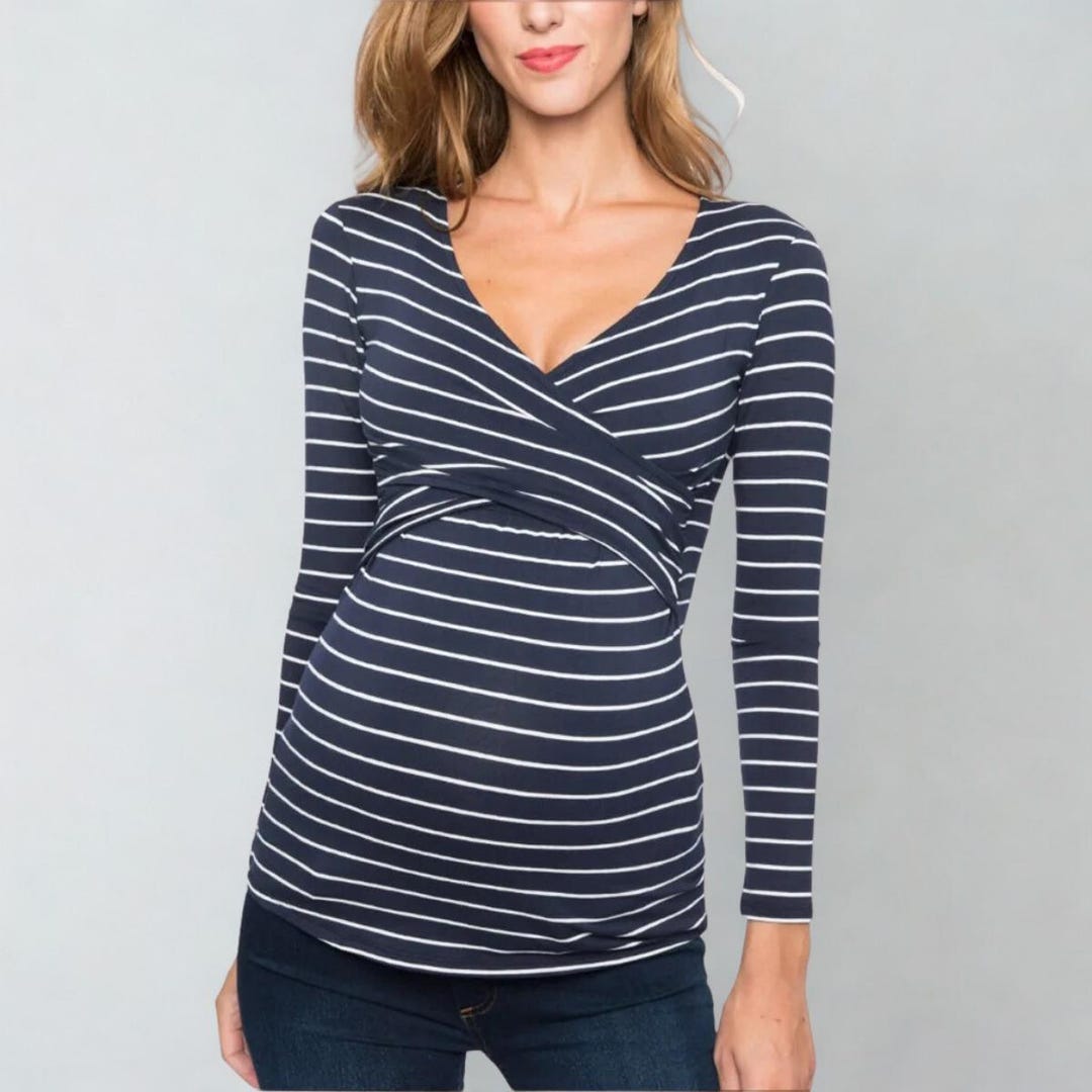 Long Sleeve Maternity Nursing Top: Casual Cotton Pregnancy V-neck ...