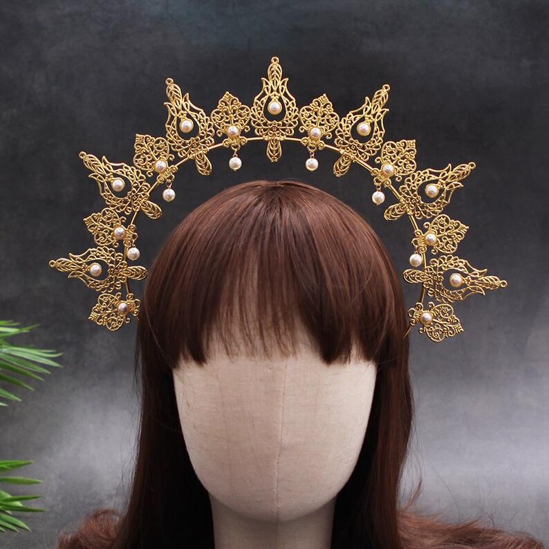 Baroque Halo Crown Headpiece Gold Goddess Tiara for Festival Cosplay ...