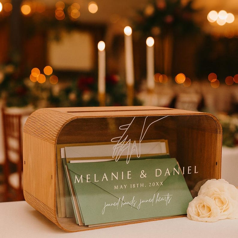 Personalized Wedding Card Box: Engraved Wood & Acrylic Keepsake - Etsy