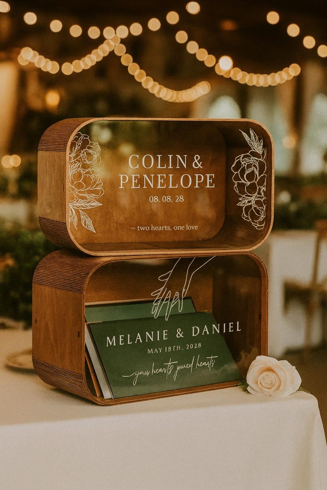 Personalized Wedding Card Box: Engraved Wood & Acrylic Keepsake - Etsy