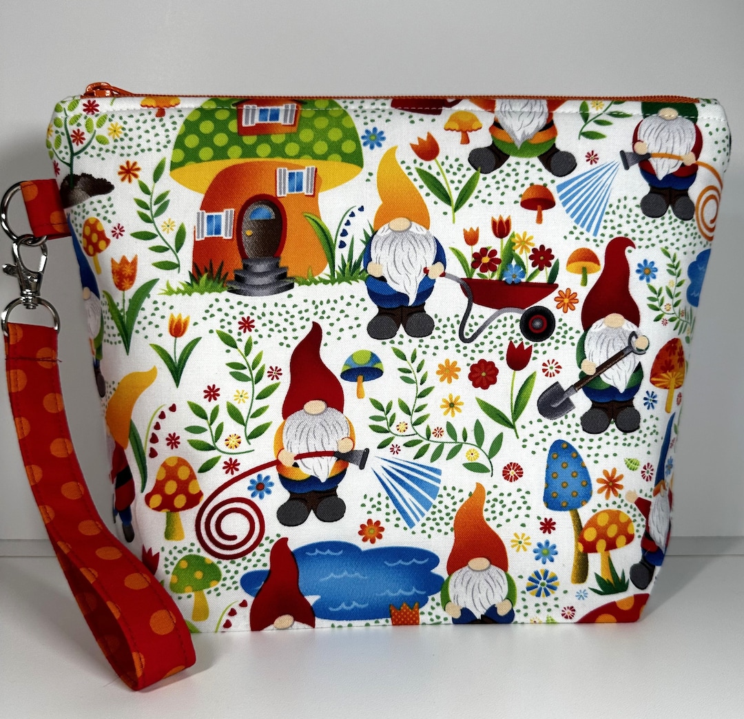 Medium Knitting Project Bag, Sock Project Bag, Gnomes and Mushrooms ...