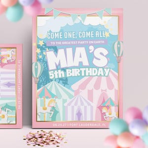 Editable Pastel Carnival Birthday Party Invitation, Pastel Carnival ...