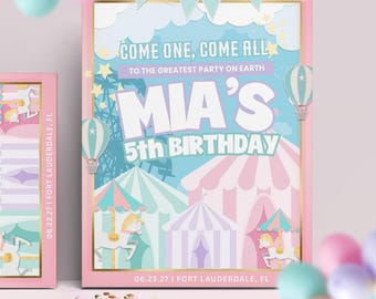 Editable Pastel Carnival Birthday Party Welcome Sign, Pastel Carnival ...