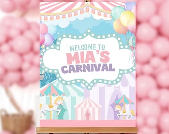 Editable Pastel Carnival Birthday Party Invitation, Pastel Carnival ...