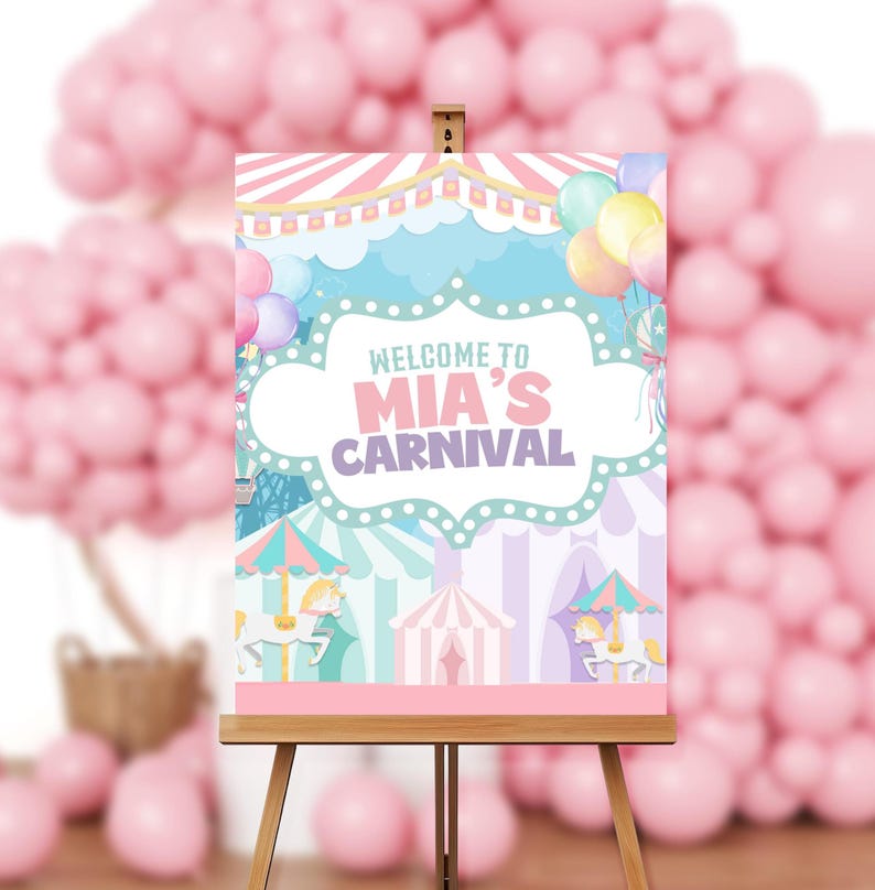 Editable Pastel Carnival Birthday Welcome Sign (canva Template) - Etsy