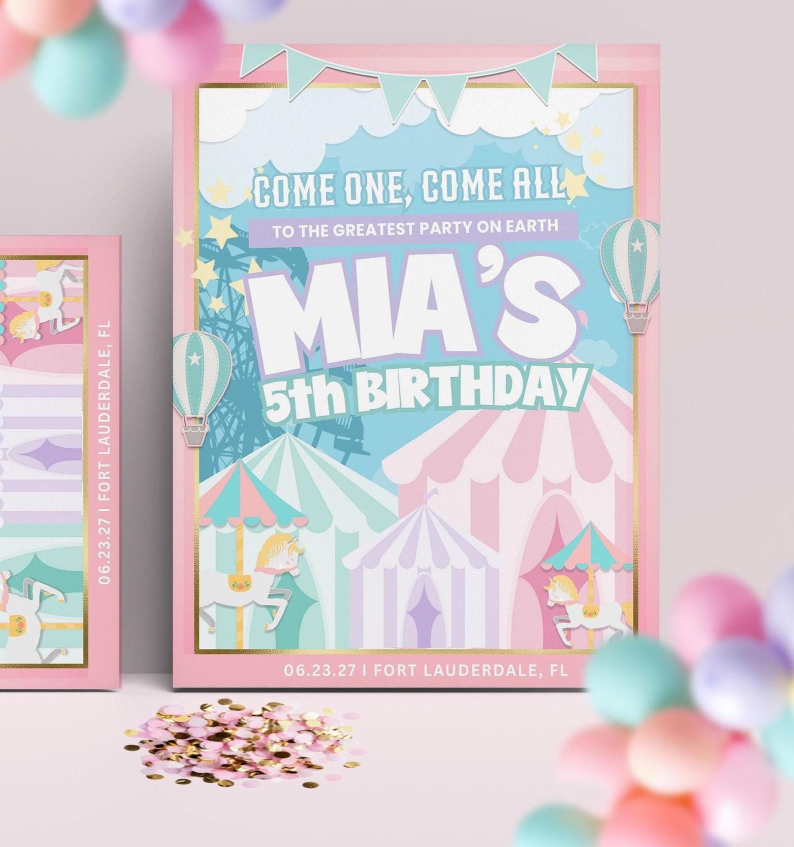 Editable Pastel Carnival Birthday Party Invitation, Pastel Carnival ...
