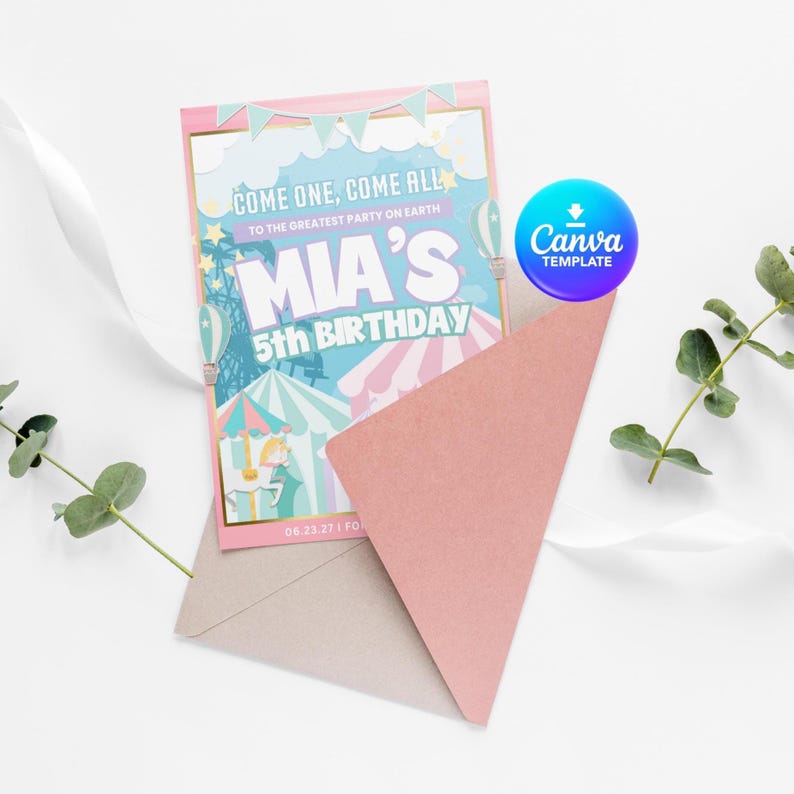 Editable Pastel Carnival Birthday Party Invitation, Pastel Carnival ...