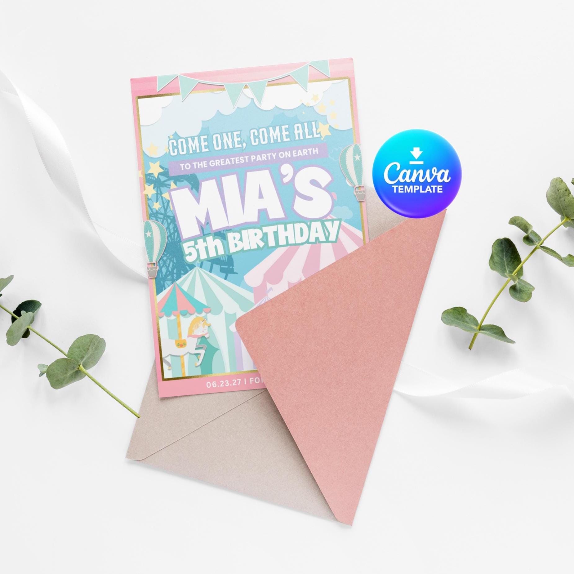 Editable Pastel Carnival Birthday Party Invitation, Pastel Carnival ...