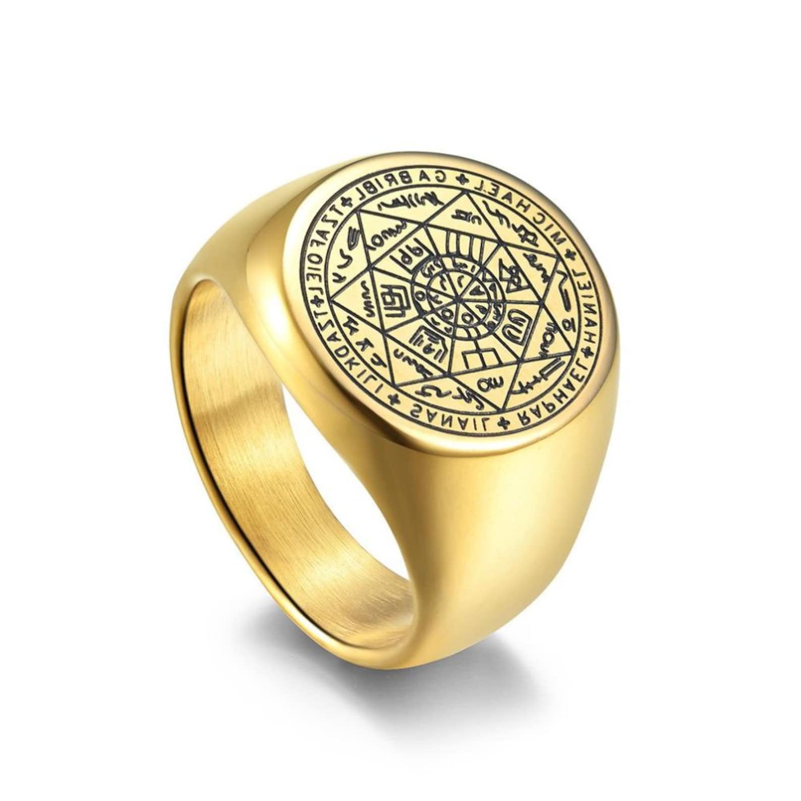 Mystic Star Signet Ring – Men’s Stainless Steel Occult Ring – Seven ...