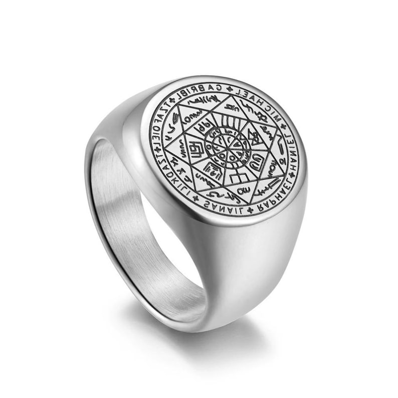 Mystic Star Signet Ring – Men’s Stainless Steel Occult Ring – Seven ...