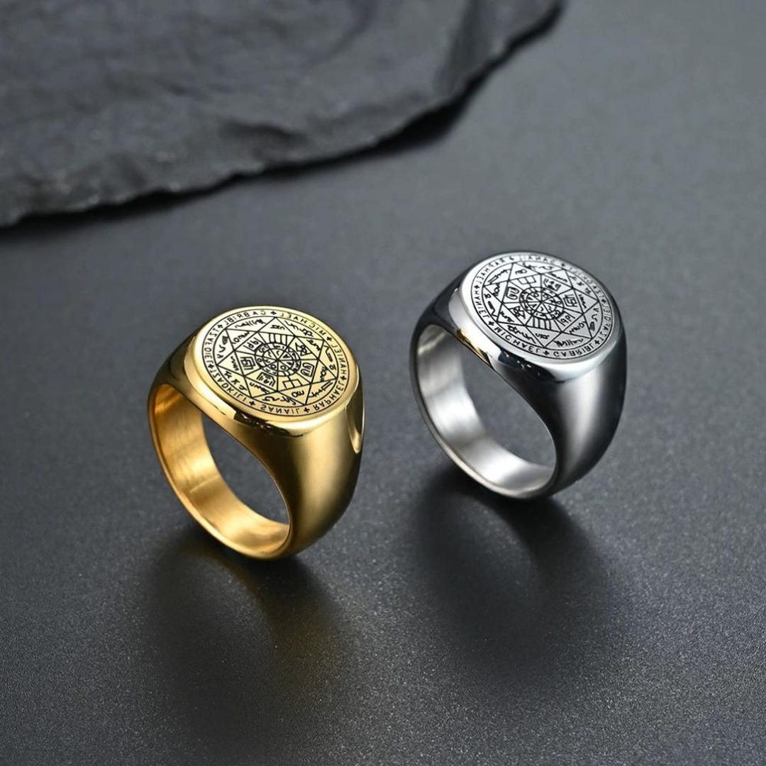 Mystic Star Signet Ring – Men’s Stainless Steel Occult Ring – Seven ...