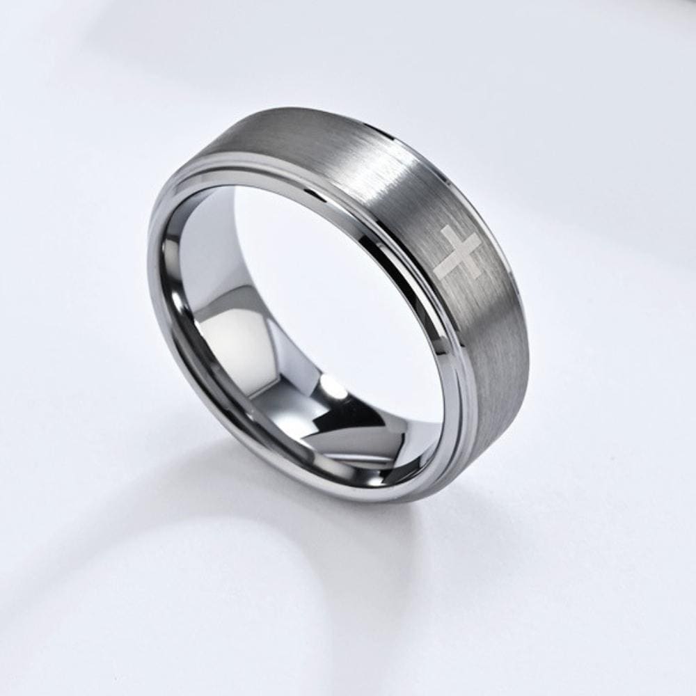 Faith Ring for Men | Tungsten Cross Ring | Christian Wedding Band ...