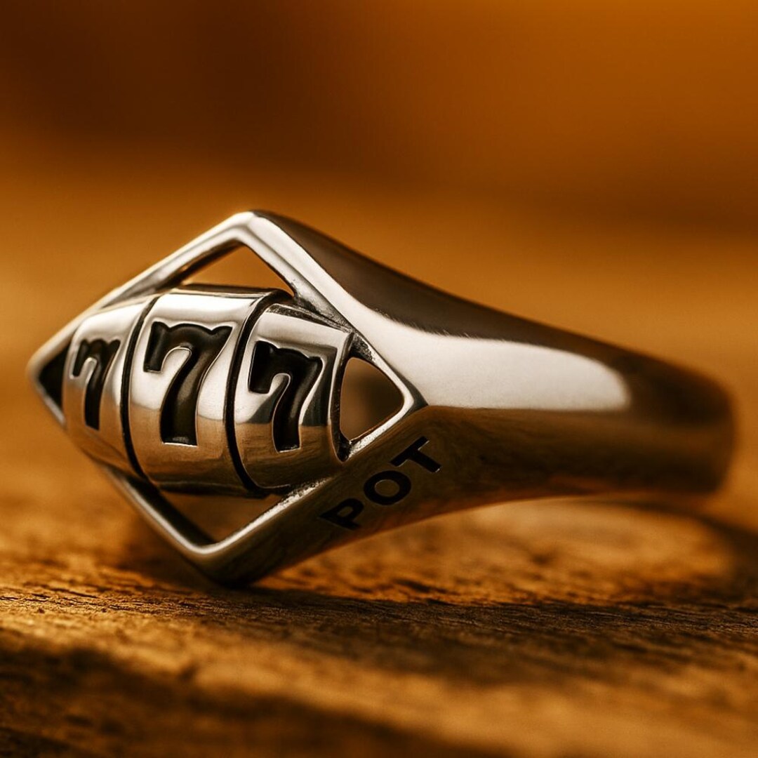 777 Jackpot Ring Sterling Silver | Retro Casino Slot Machine Ring ...