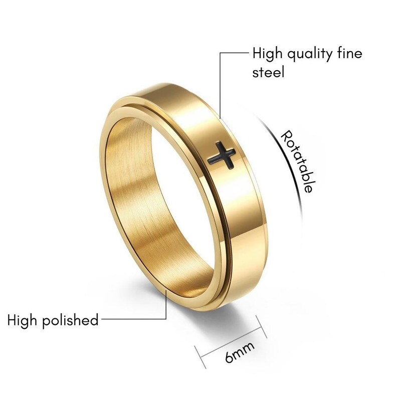 Men’s Cross Fidget Ring – Stainless Steel Spinner Ring for Anxiety ...