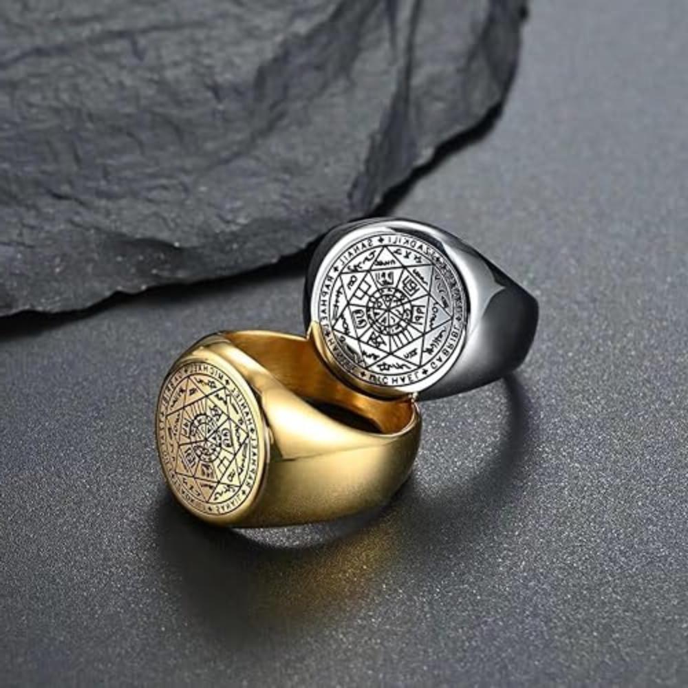 Mystic Star Signet Ring – Men’s Stainless Steel Occult Ring – Seven ...