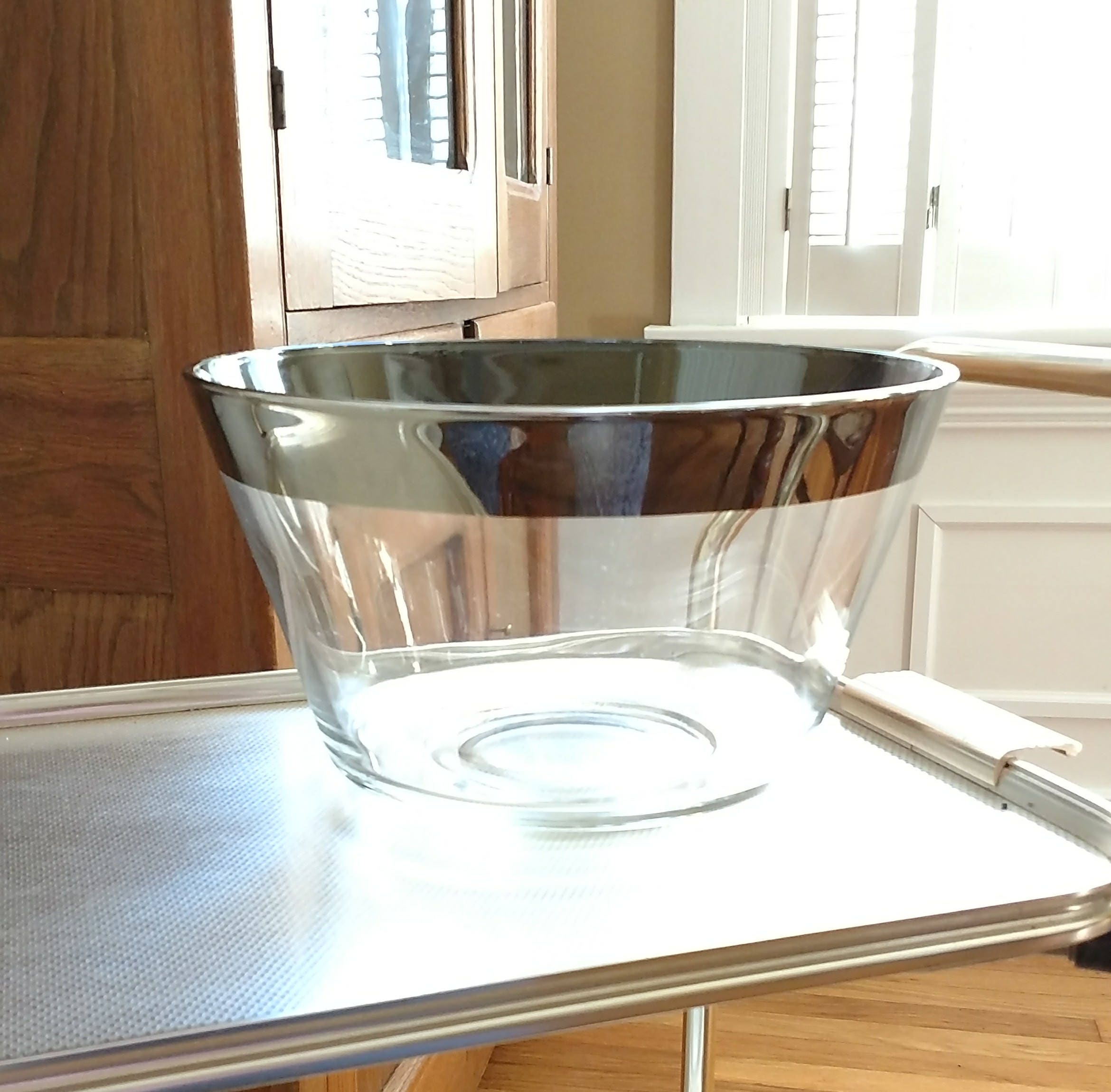 Mid Century Silver Platinum Band Large Glass Bowl Dorothy Thorpe ...