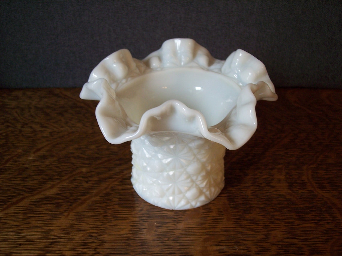Vintage Milk Glass Daisy and Button Pattern Ruffled Top Hat - Etsy