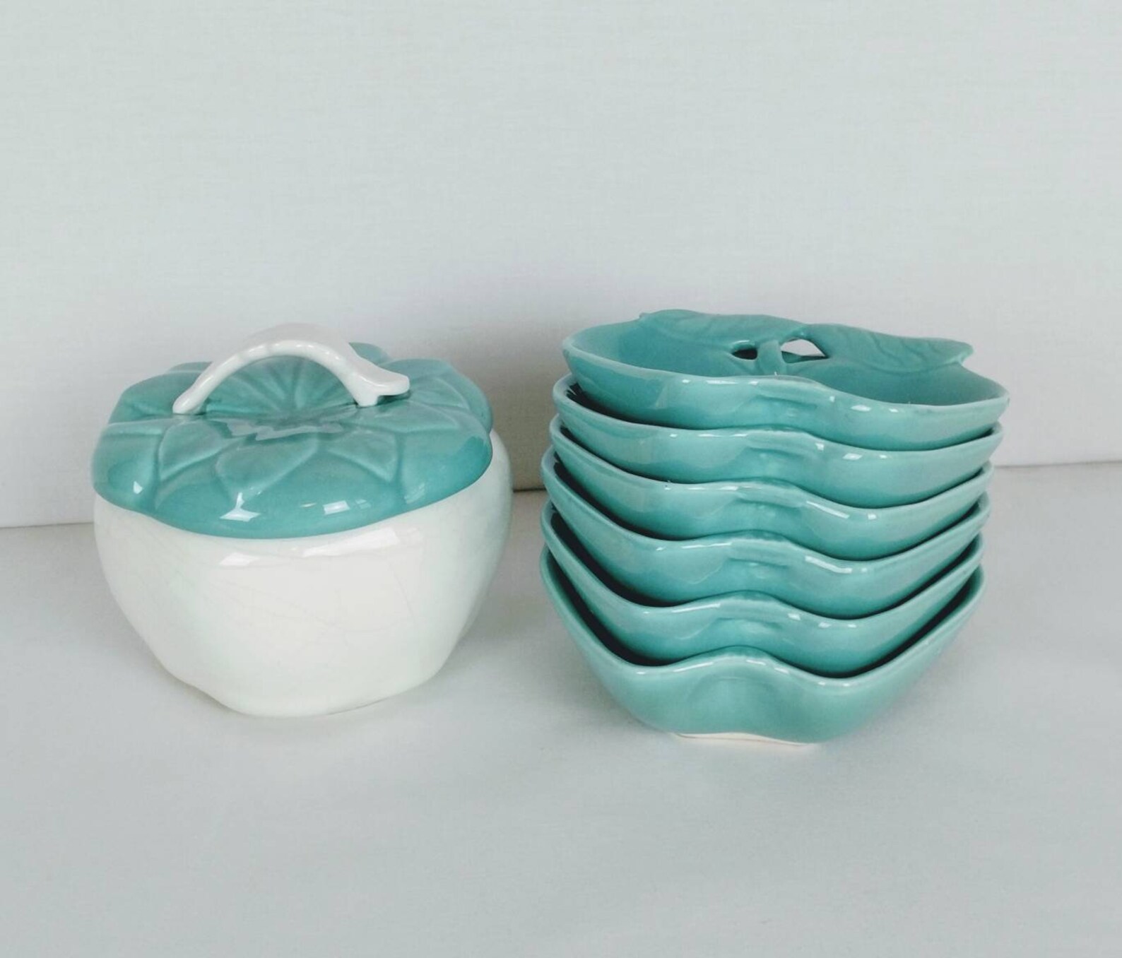 Vintage Turquoise Apple Dish and Covered Bowl Berry Set by - Etsy