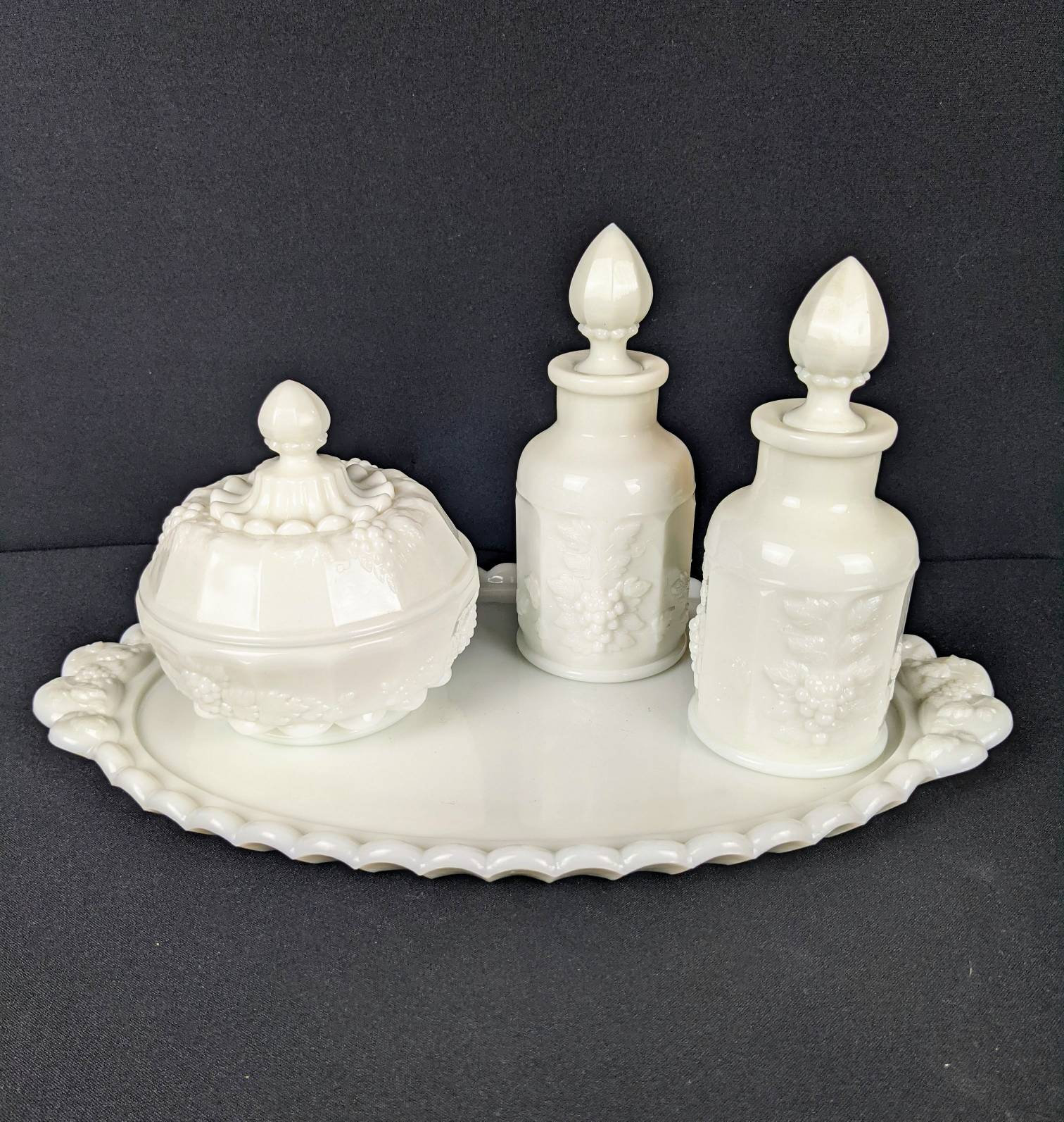 Milk Glass Rare Westmoreland Glass Dresser Set Panel Grape - Etsy