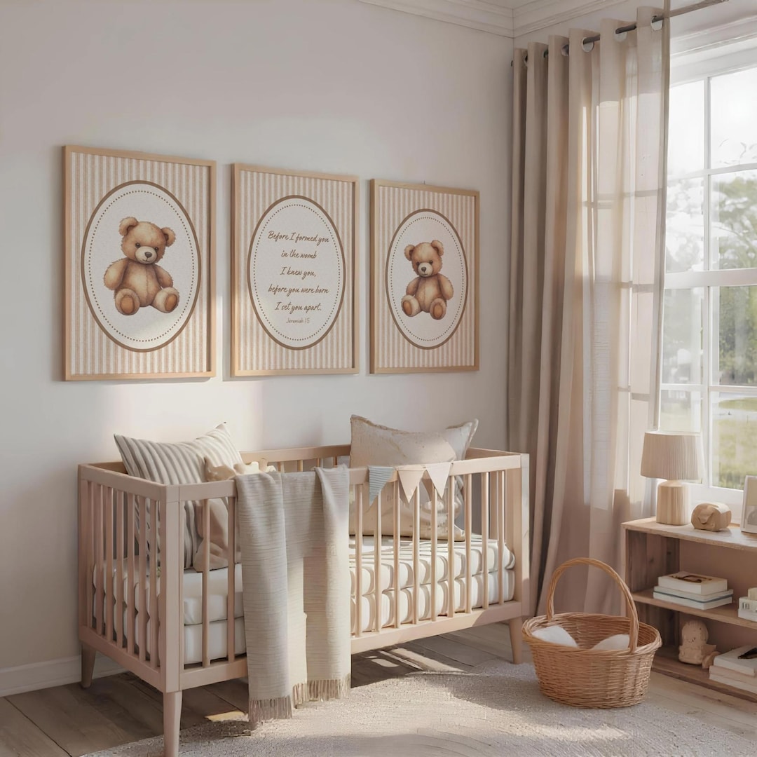Teddy Bear Nursery Print Set | Jeremiah 1:5 Bible Verse (digital ...