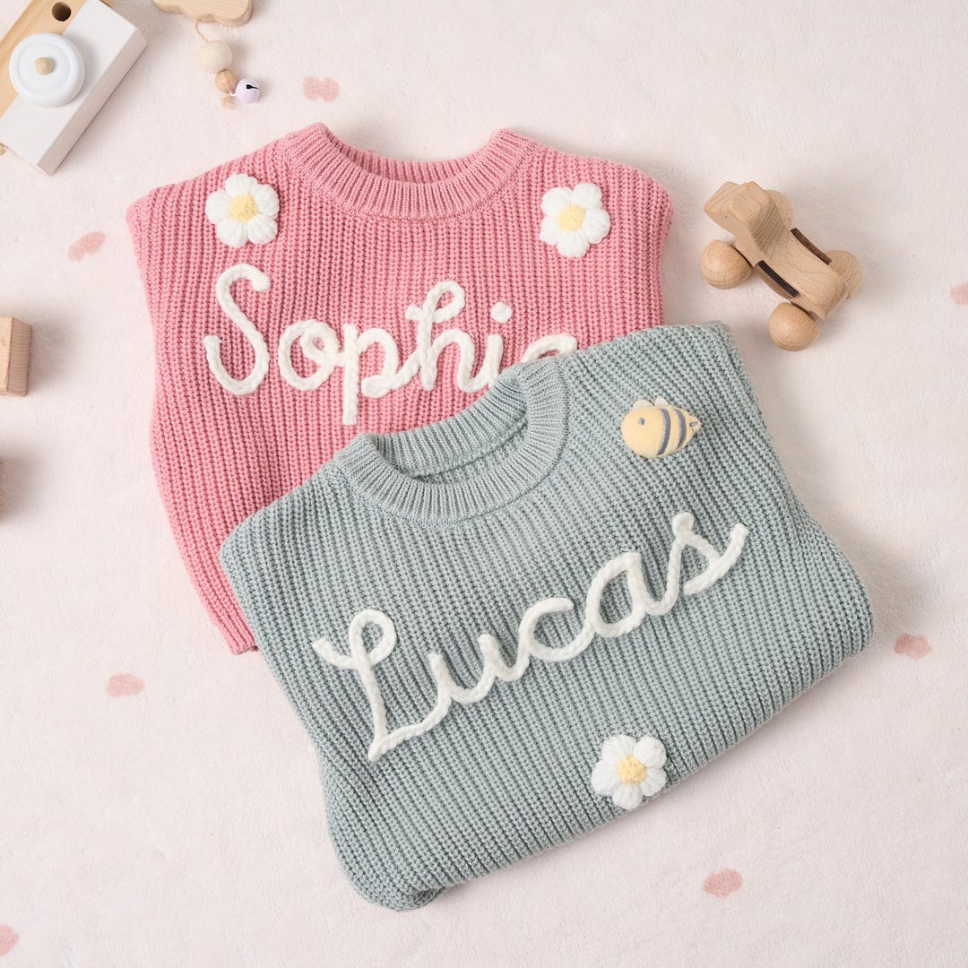 Personalized Baby Sweater – Custom Name Knit Jumper, Handmade Toddler ...