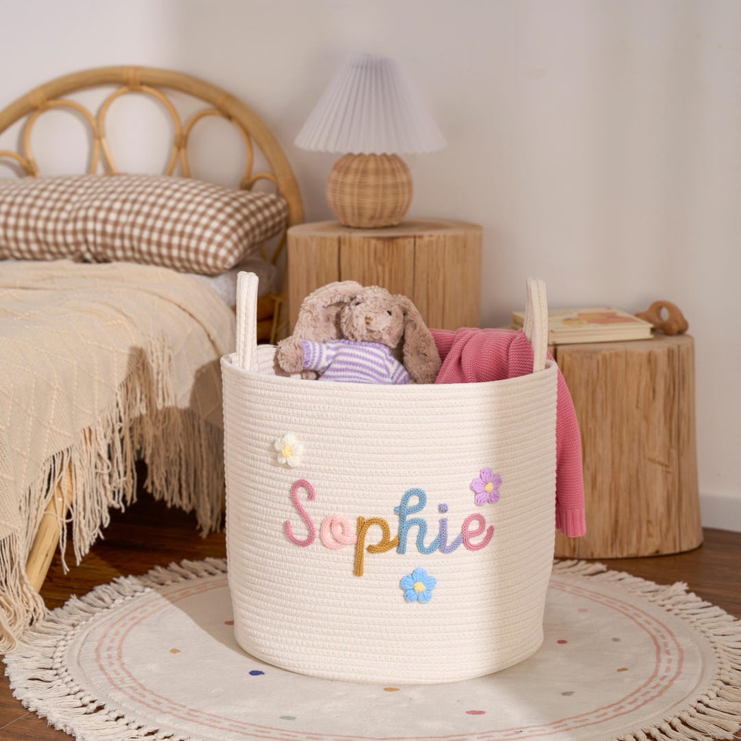 Personalized Woven Basket – Custom Name Storage Basket for Baby Toys ...