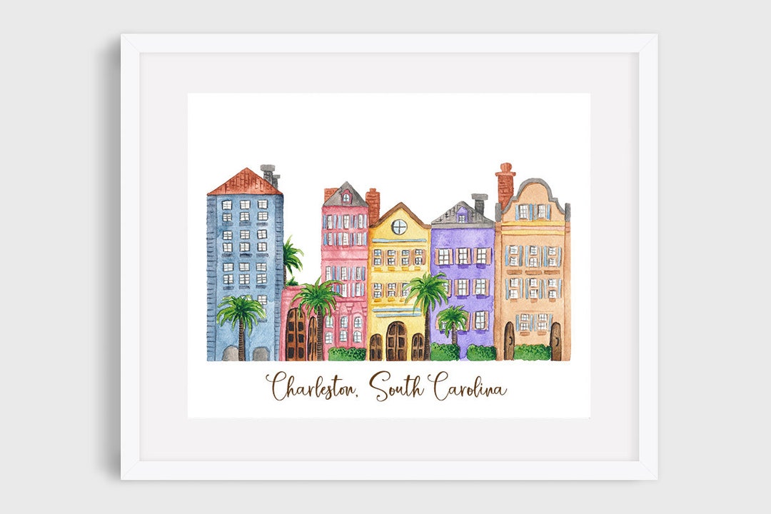 PRINTED - Rainbow Row Charleston, South Carolina, Watercolor Rainbow ...