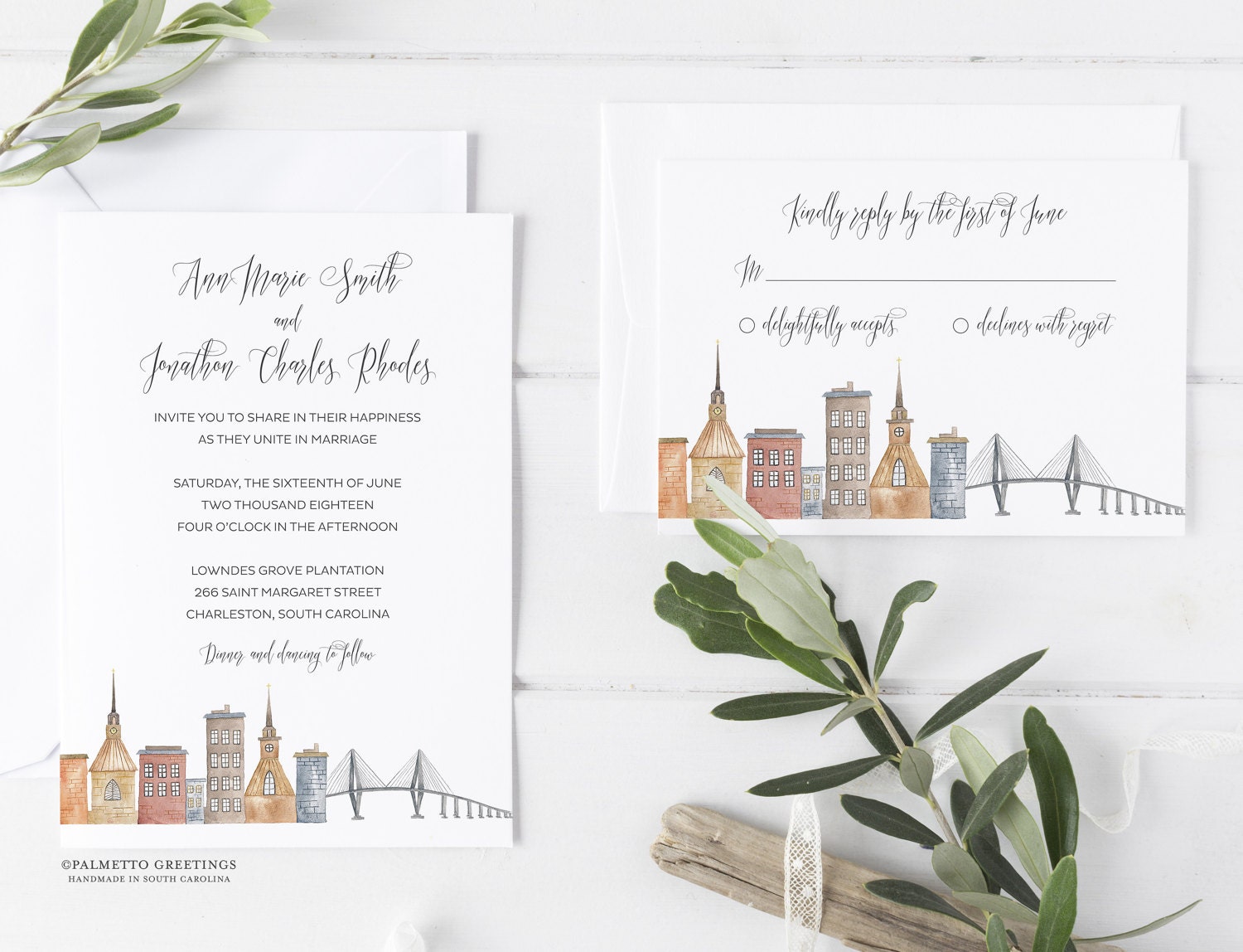 Charleston South Carolina Wedding Invitations SC Wedding | Etsy