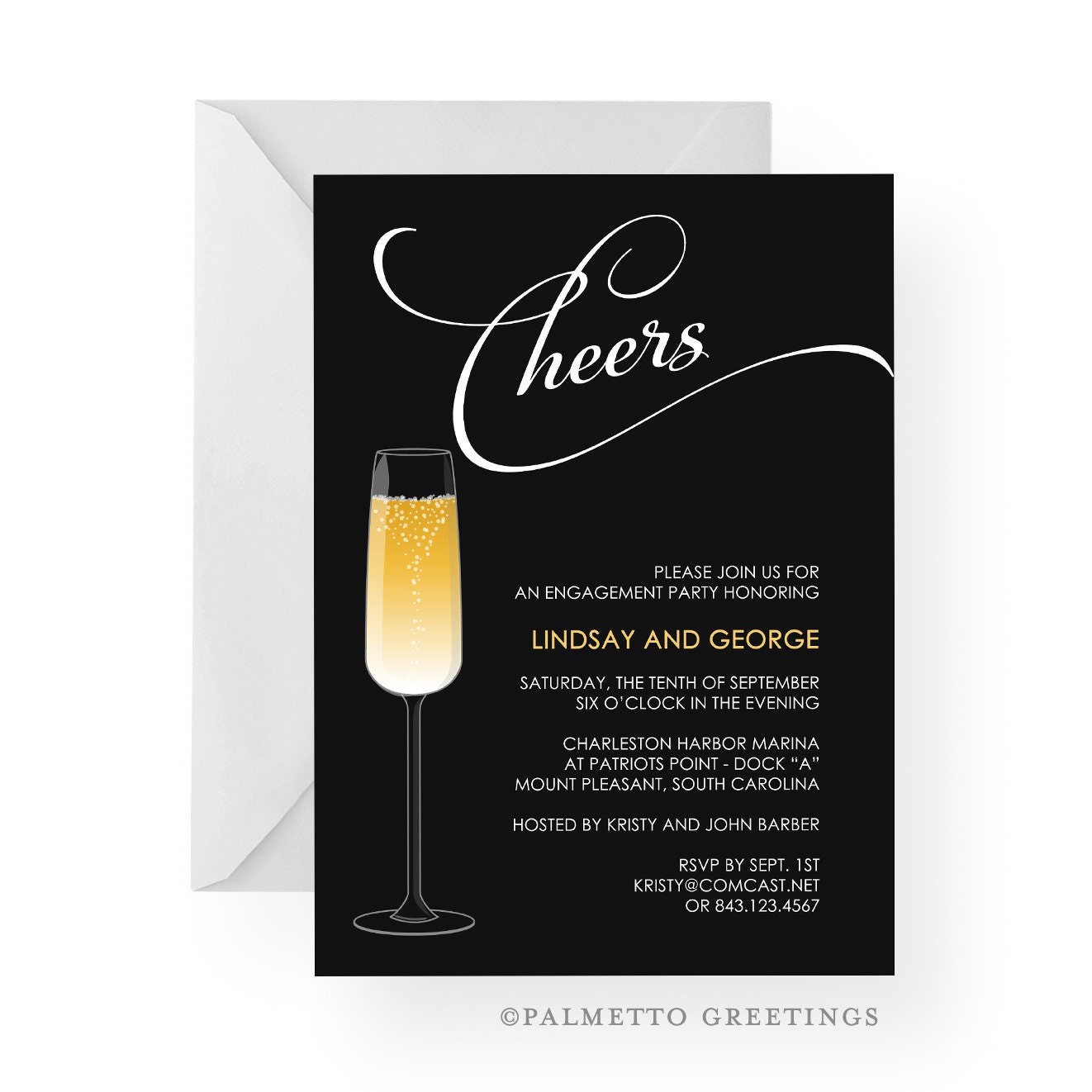 Champagne Engagement Party Invitation, Rehearsal Dinner, Anniversary ...