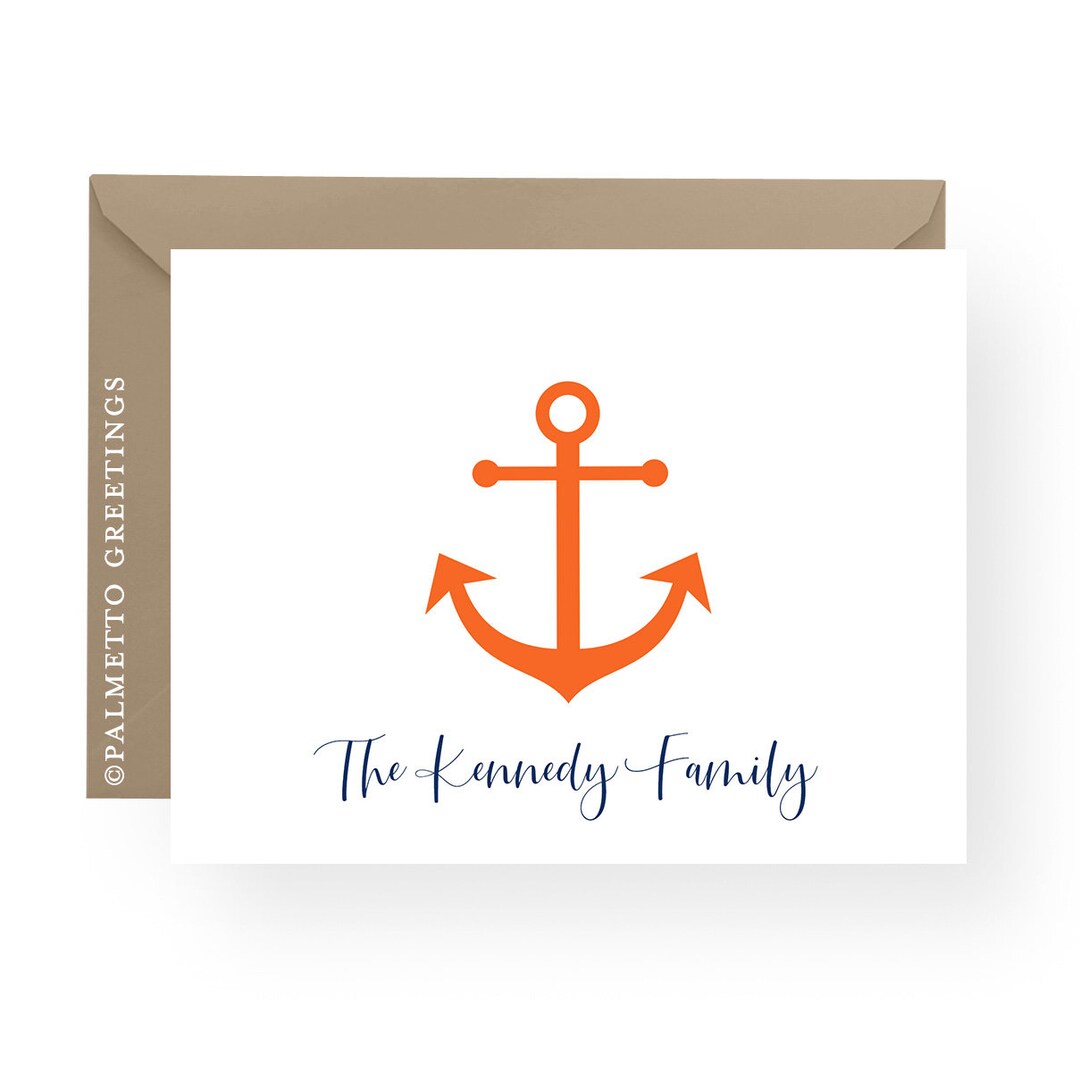 PRINTED - Set of 8 Folded Anchor Notecards Personalized, Coastal ...