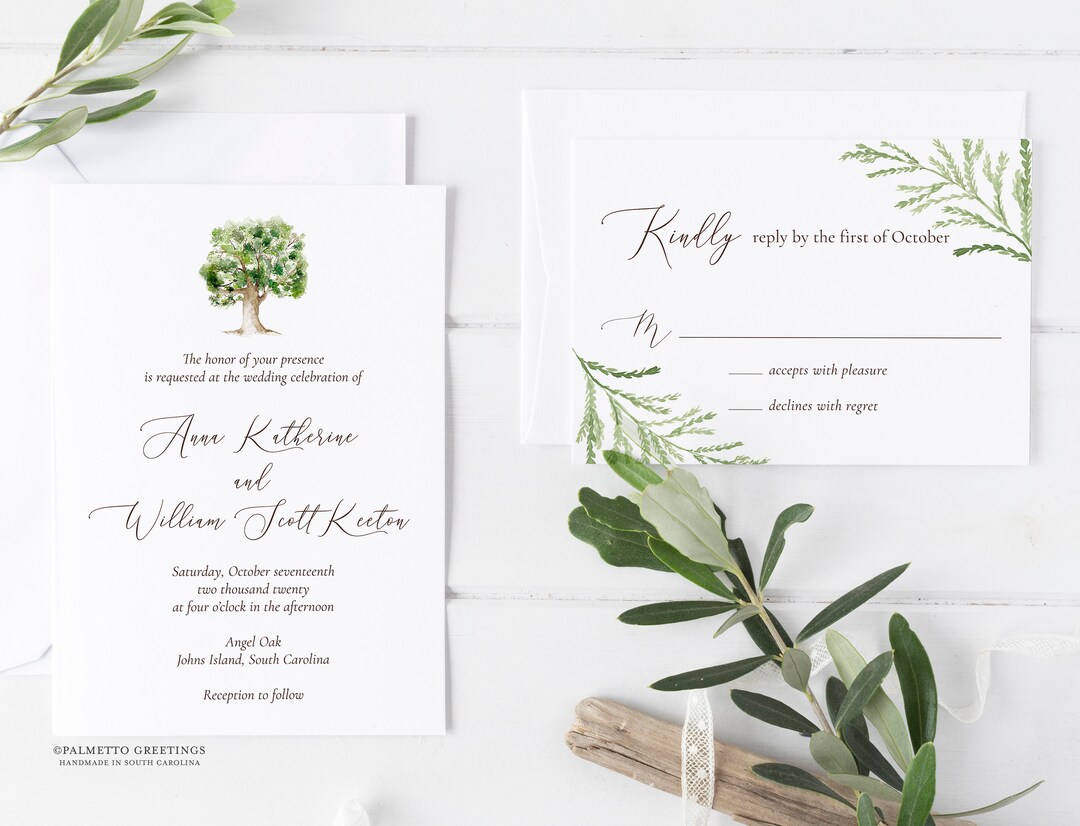 Watercolor Oak Tree Wedding Invitations, Live Oak Tree Southern Wedding ...