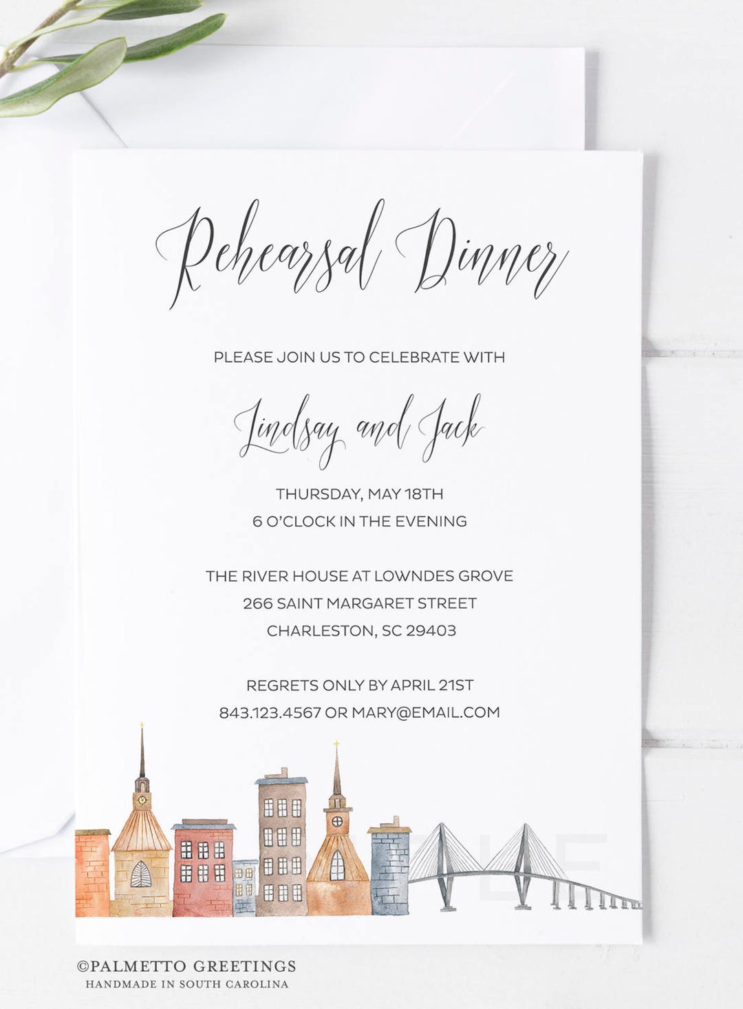 Charleston South Carolina Wedding Rehearsal Dinner Invitations ...