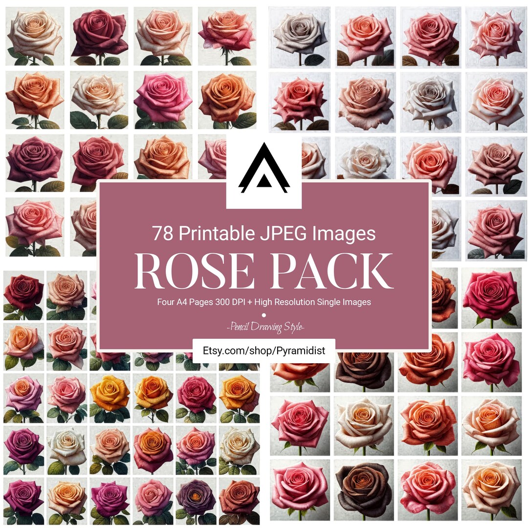 Printable Rose Pack, Collection of Roses, Square Pack of Roses, DIY ...