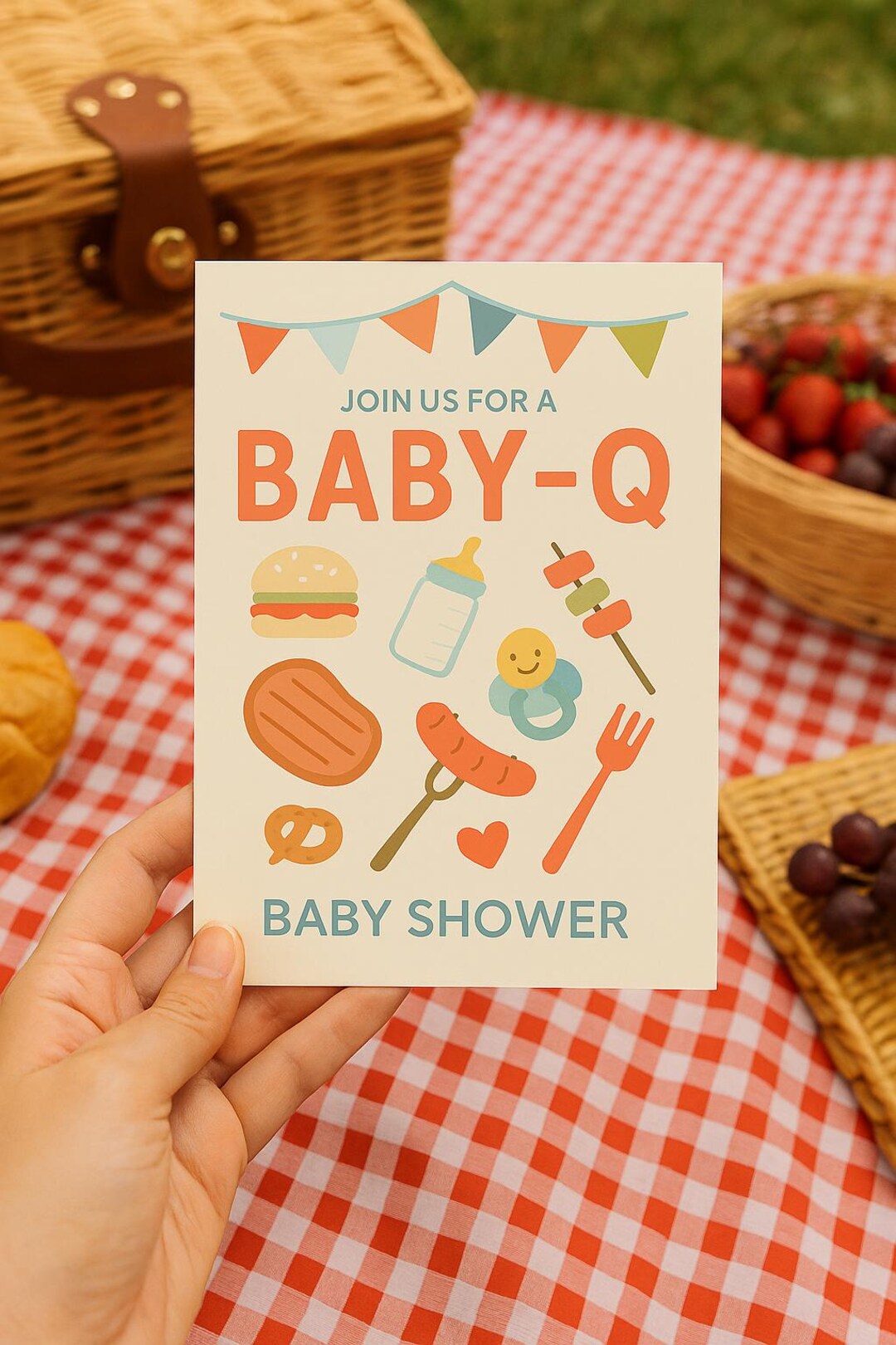 Baby Q! Baby Shower Invitations. Thank You Card Included! - Etsy