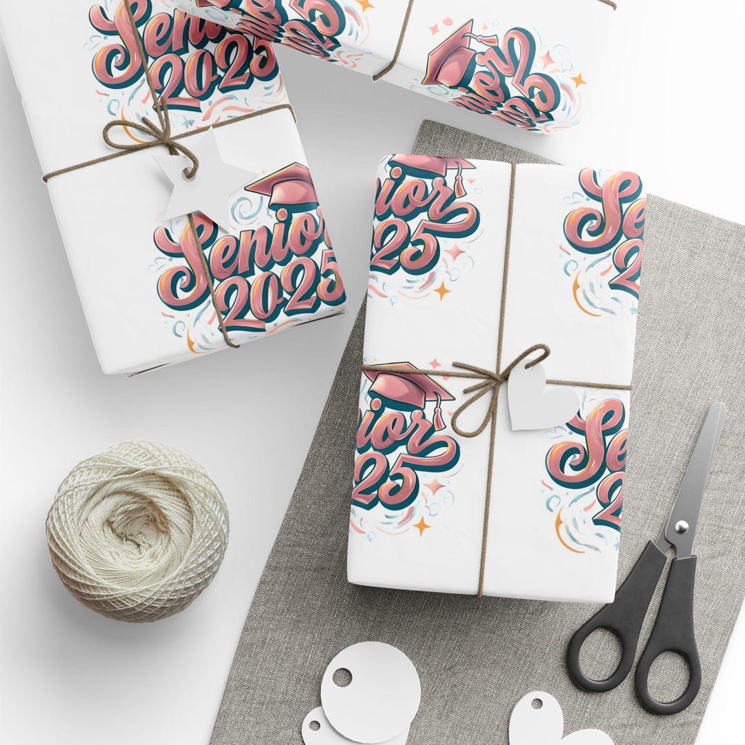 Custom Senior 2025 Wrapping Paper, Pink Graduation Gift Wrap, Holiday ...