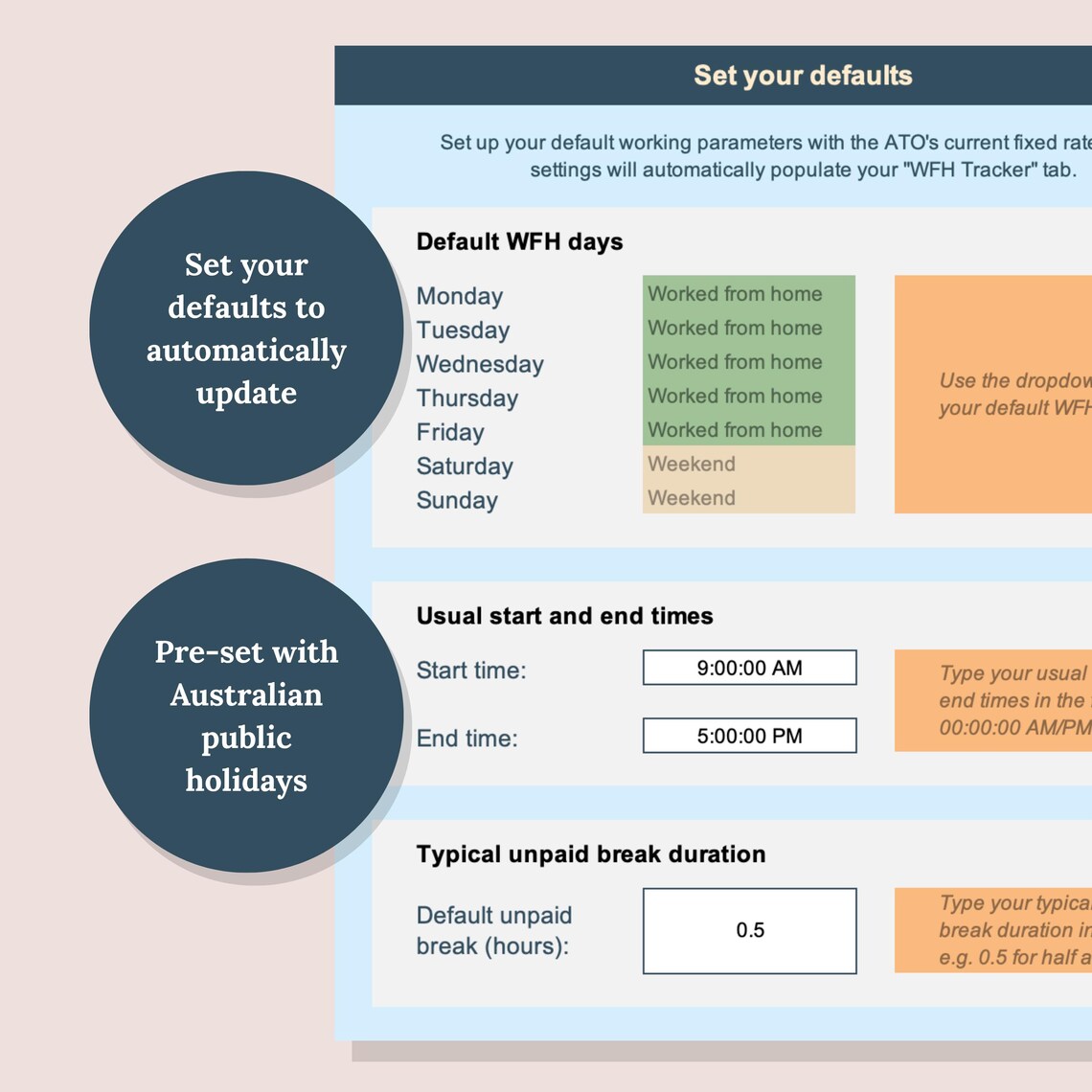 Australian WFH Tax Tracker Excel Template | ATO Fixed Rate Daily ...