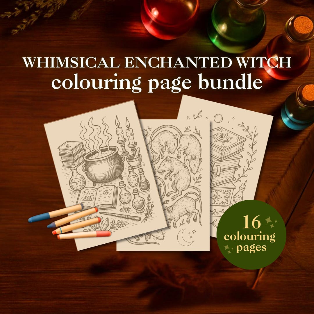 Cottagecore Whimsy Goth Digital Colouring Bundle: 16 Pages of Magical ...
