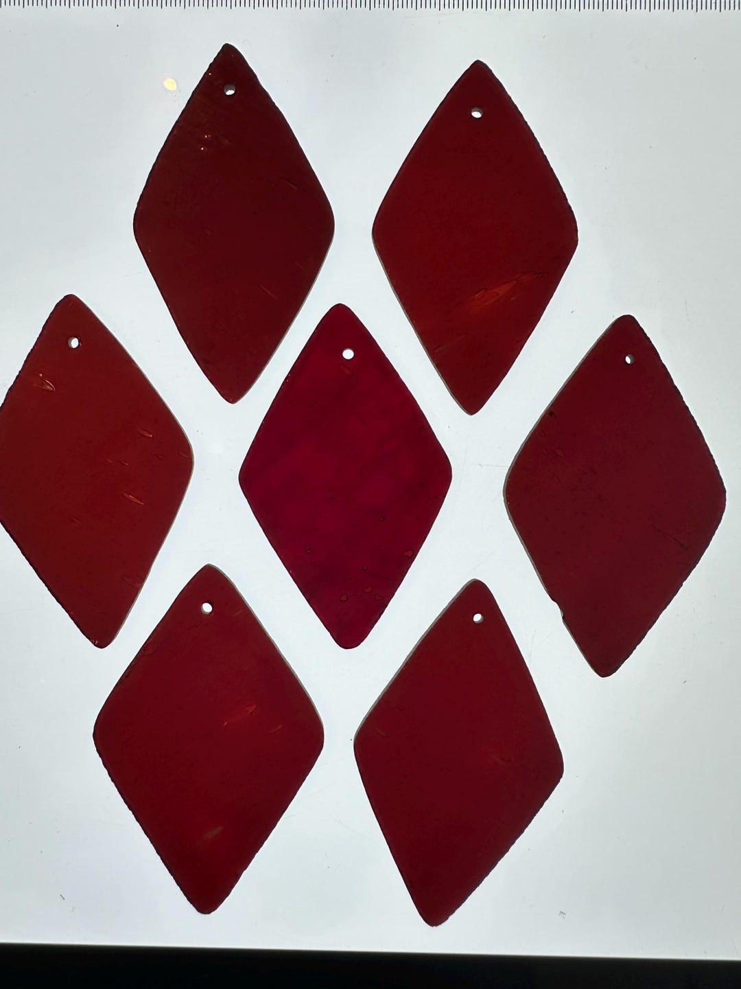 7 Ruby Red Diamond-shaped Stained Glass Pieces – Drilled & Ground for ...