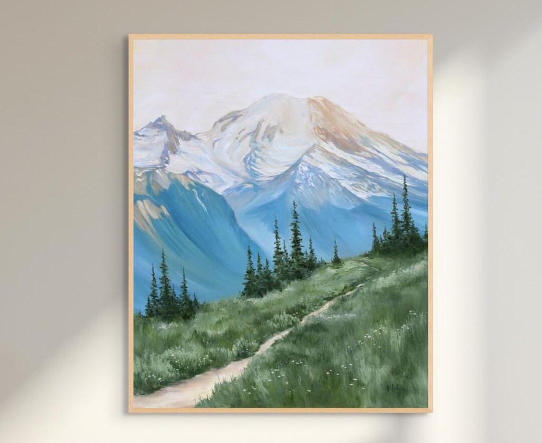 Mt. Rainier, National Park Art, Mountain Illustration, Mountain Sunrise ...