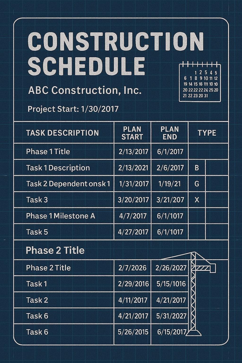 Weekly Construction Schedule Template: Gantt Chart Planner (excel ...