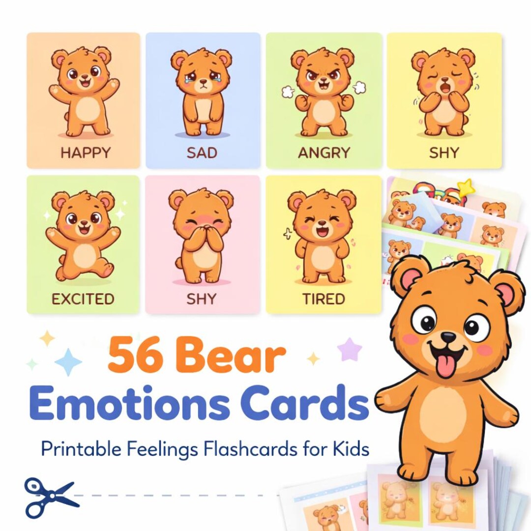 Bear Emotions Flashcards – 56 Printable Feelings Cards (PDF Download ...